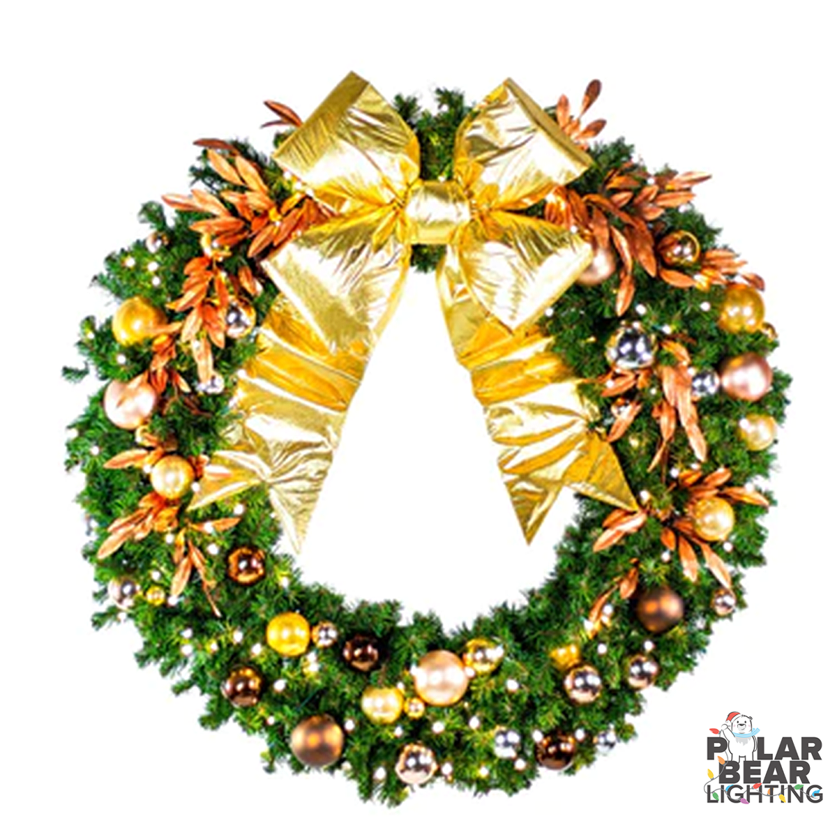 4' FT Precious Metals Pre-Decorated Wreath - Polar Bear Lighting